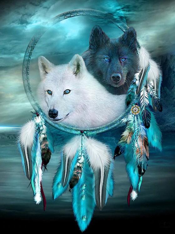 Schwarz Weiss-Wolf Traumfänger – All Diamond Painting